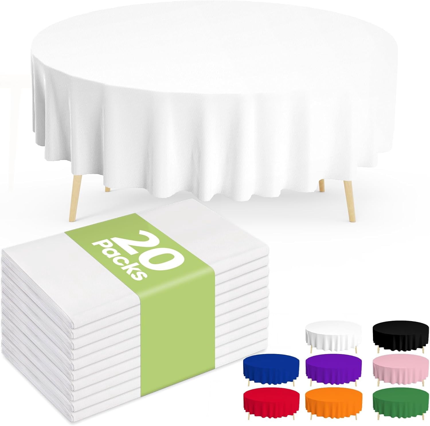 Disposable Plastic Tablecloths 20 Pack, 84'' Round White Table Covers ...