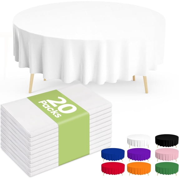 Disposable Plastic Tablecloths 20 Pack, 84'' Round White Table Covers ...