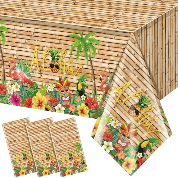Disposable Plastic Tablecloths 3 Pack, Hawaiian Luau Tropical Tiki ...