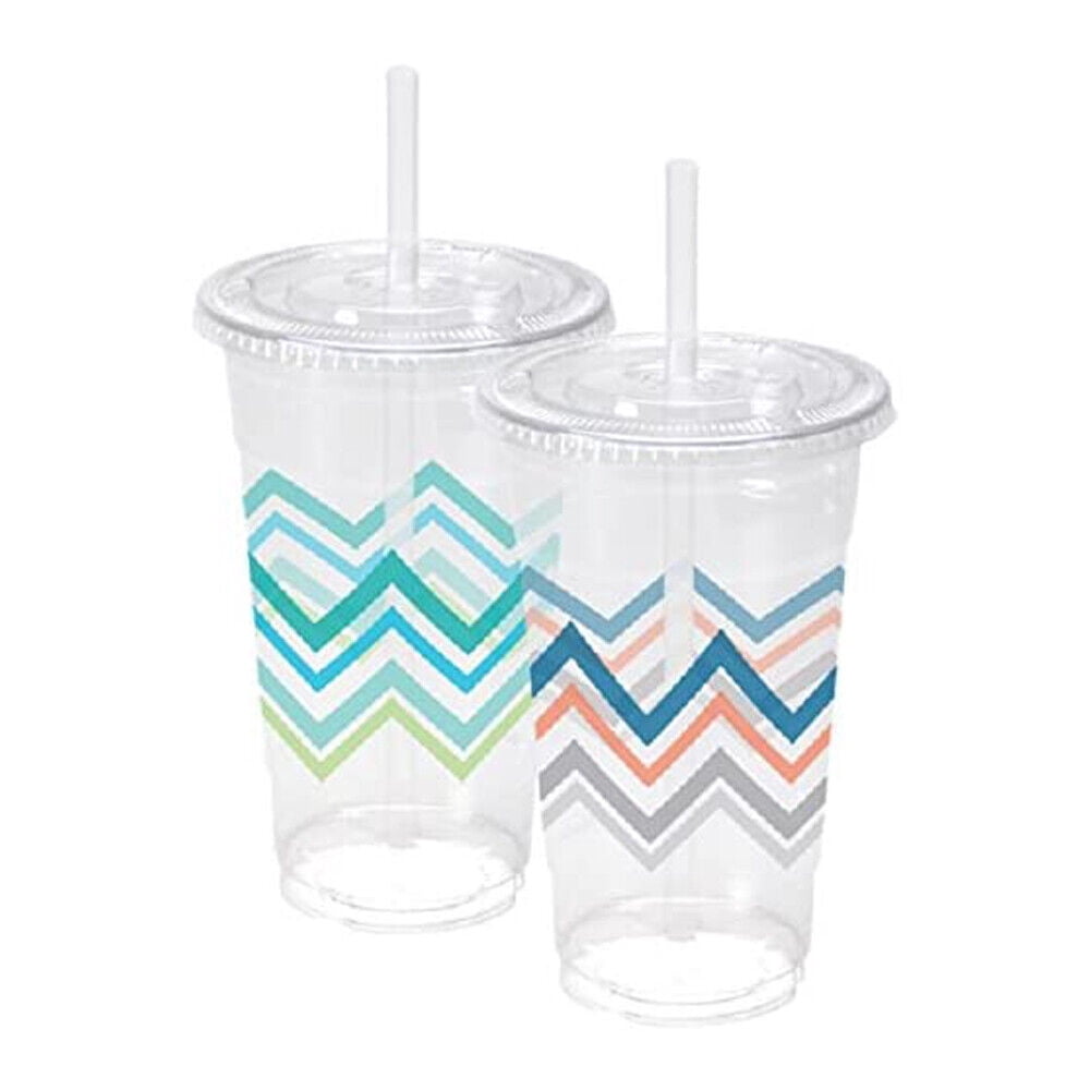 Disposable Plastic To Go Green Cups With Lids & Straws 24 oz [10-100Ct ...