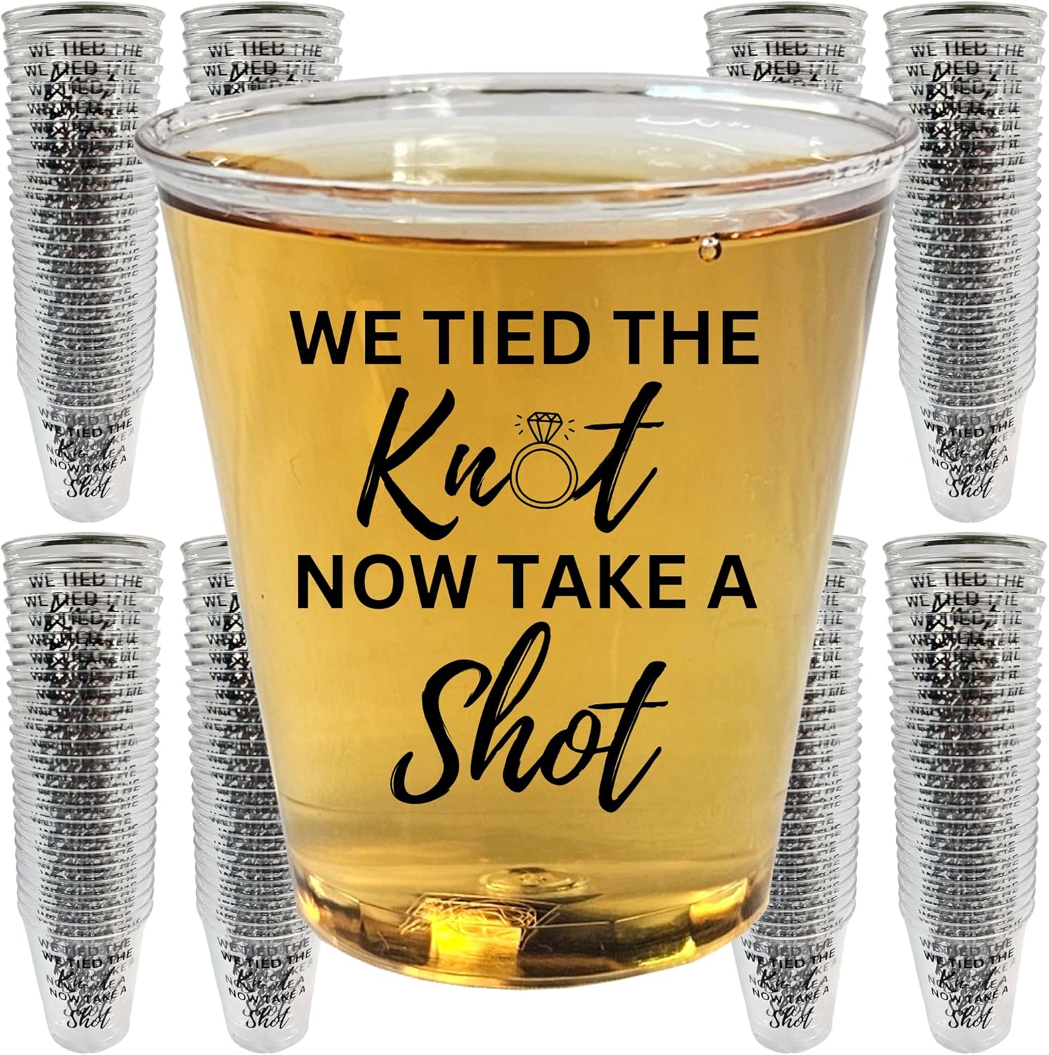 Disposable Plastic Wedding Shot Glasses, 200 Pack, 'We Tied the Knot ...