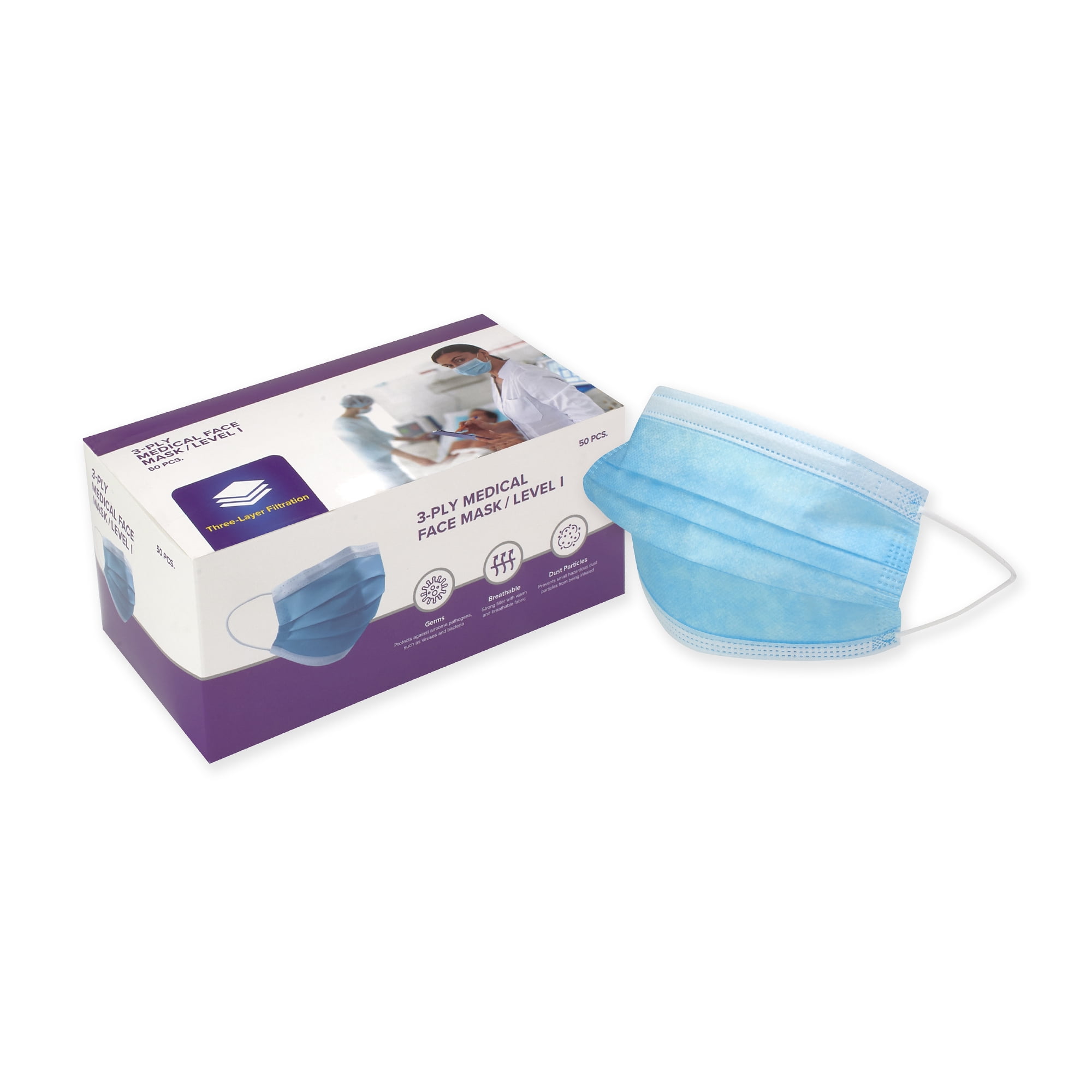 Disposable Premium 3-Ply Masks, ASTM Level 1, Box of 50 - Walmart.com