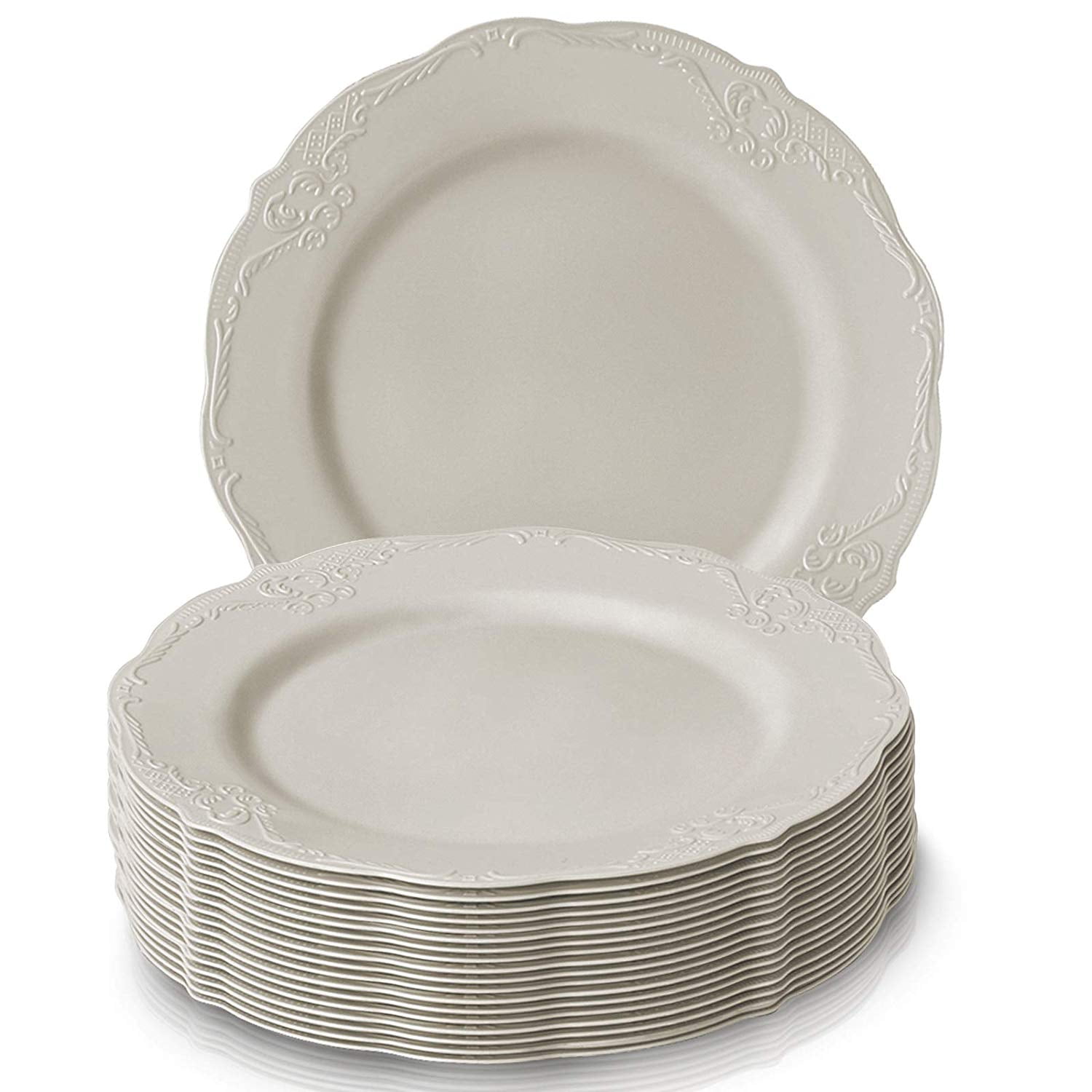 Disposable Premium Plastic Dinnerware Plate Set, Vintage - Cream, 7.5 ...