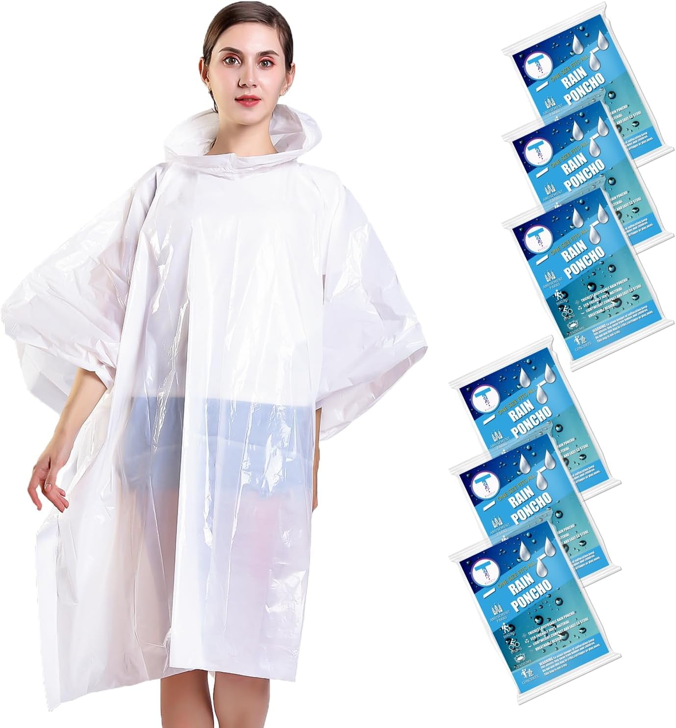 Disposable Rain Ponchos 6 Pack for Adults/Kids/Family Set-50% Thicker ...