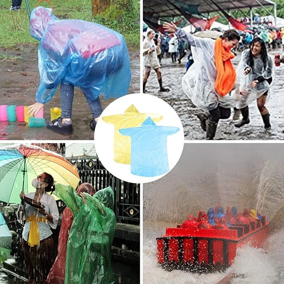 Disposable Rain Ponchos for Adults, Clear Plastic Emergency Raincoats with Hood, Individually ...