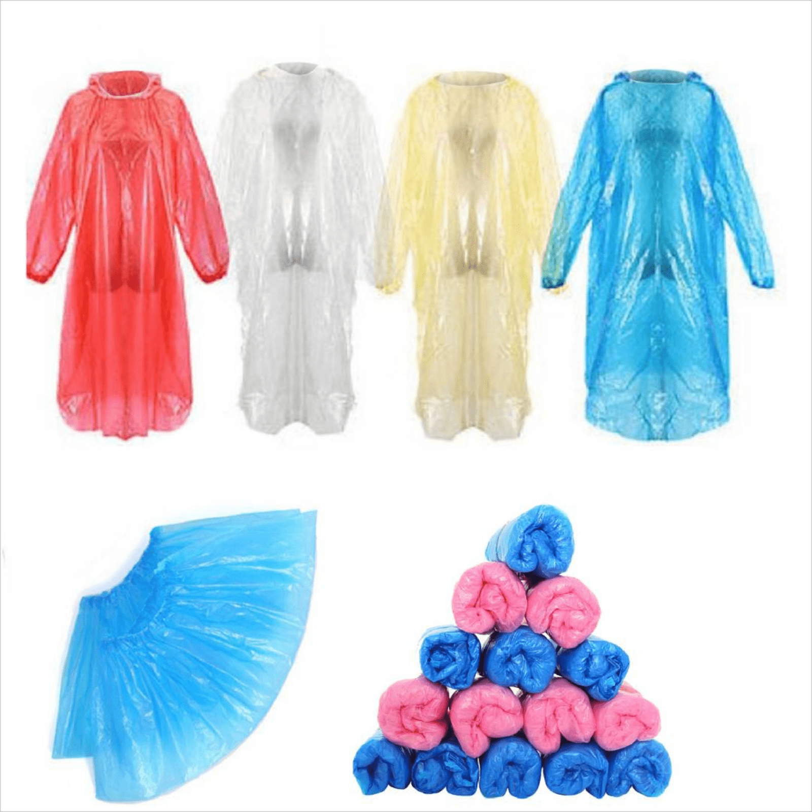 Disposable Rain Ponchos for Adults-Clear Ponchos with Hood-5Pack ...