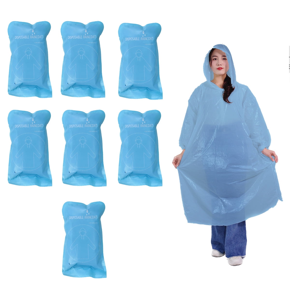 Disposable Rain Ponchos for Adults/kids (7 Pack) Thicker Emergency Ponchos （blue,orange,yellow ...