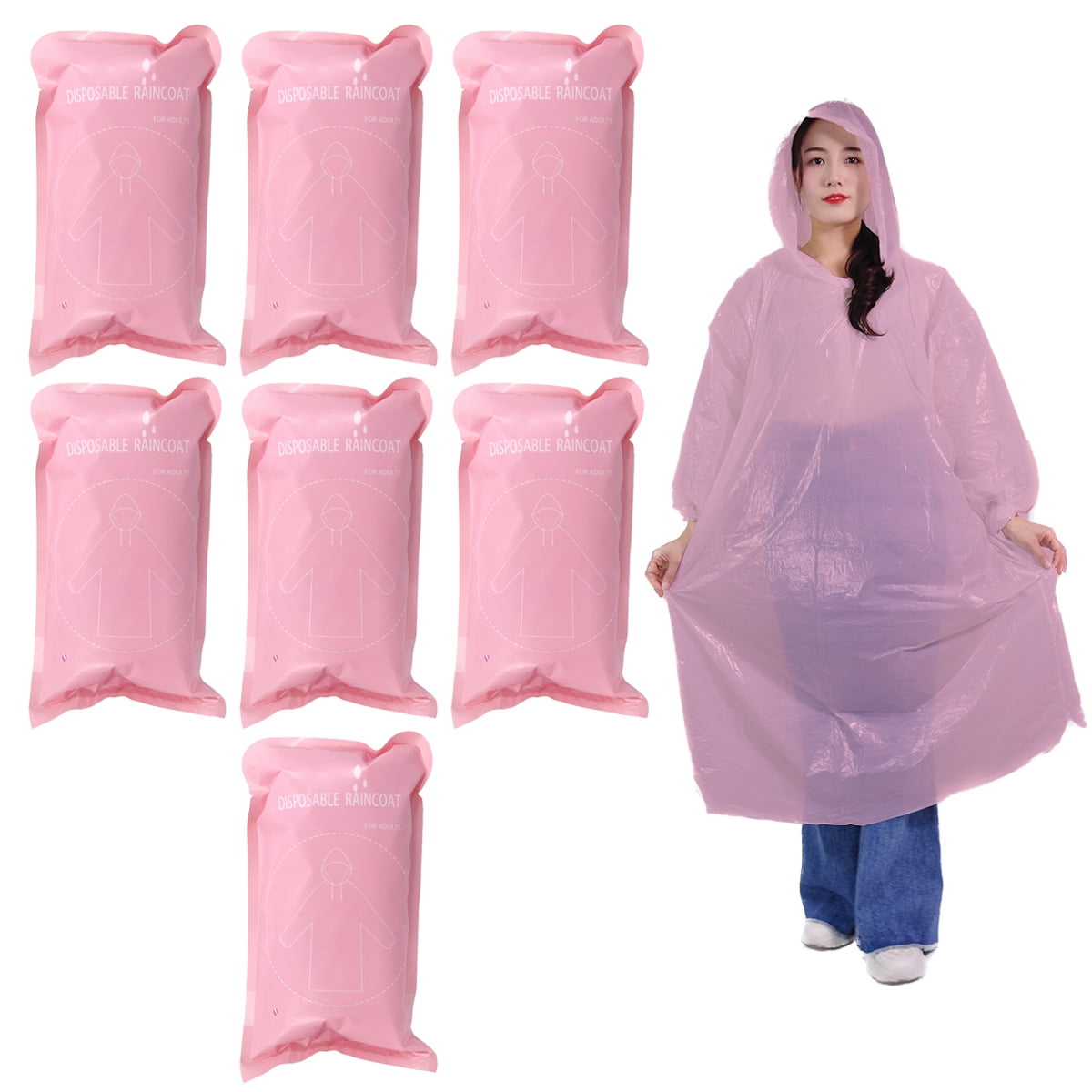 Disposable Rain Ponchos for Adults/kids (7 Pack) Thicker Emergency ...