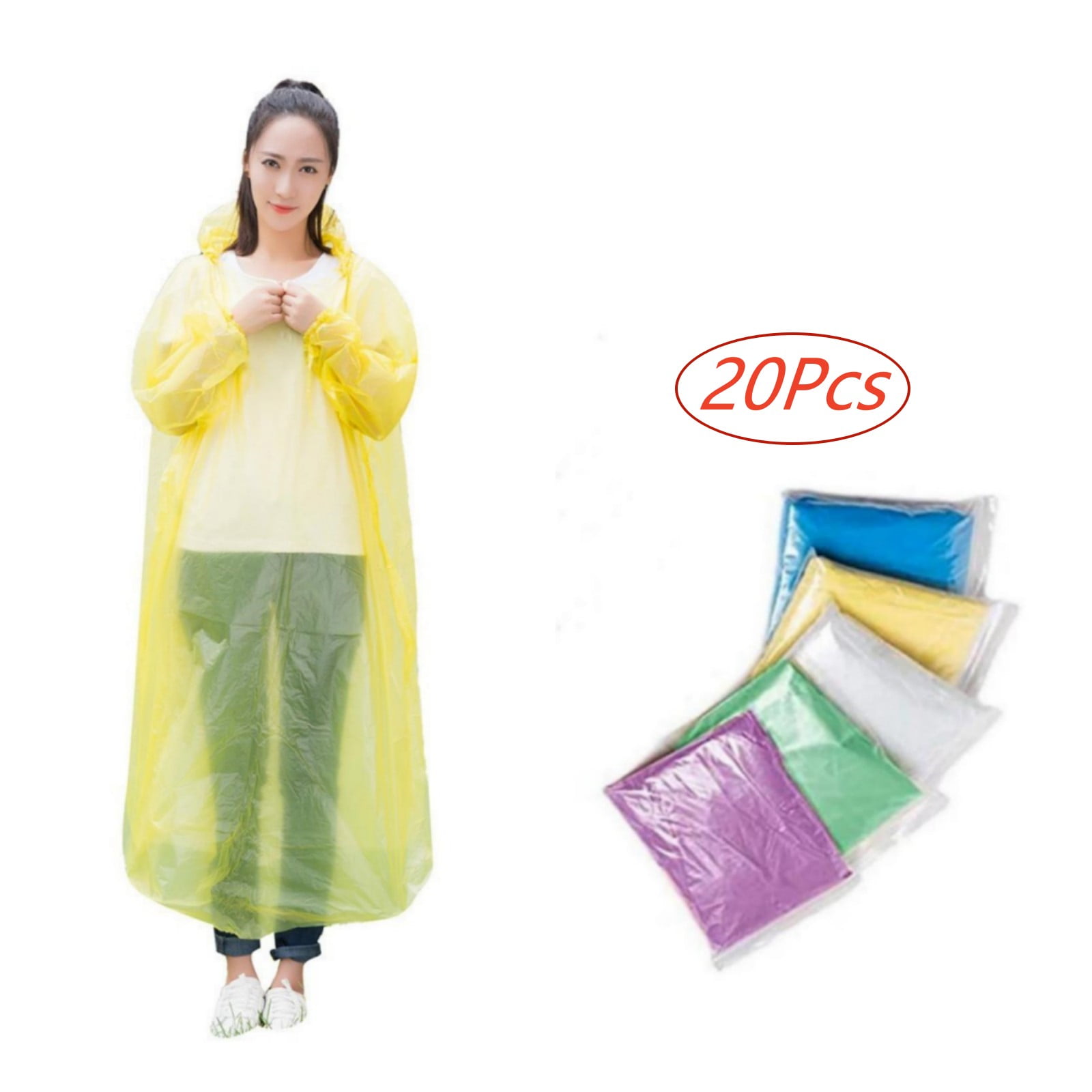 Disposable Rain Ponchos for Adults with Drawstring Hood - Emergency Rain Ponchos Family Pack for ...