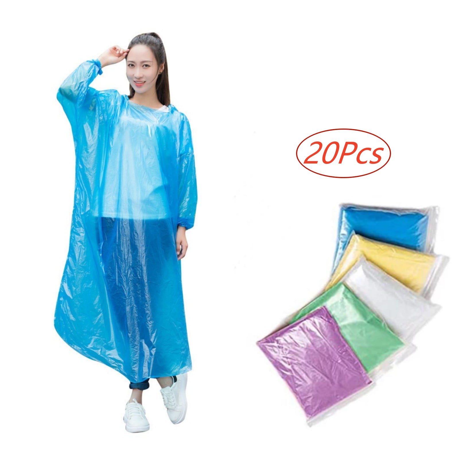 Disposable Rain Ponchos for Adults with Drawstring Hood - Emergency Rain Ponchos Family Pack for ...