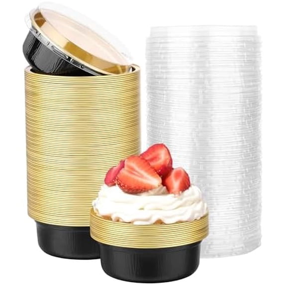 Disposable Ramekins with Lids, 100 Pack 8.8oz 260ml 4 Inch Round Aluminum Foil Cups Disposable ...