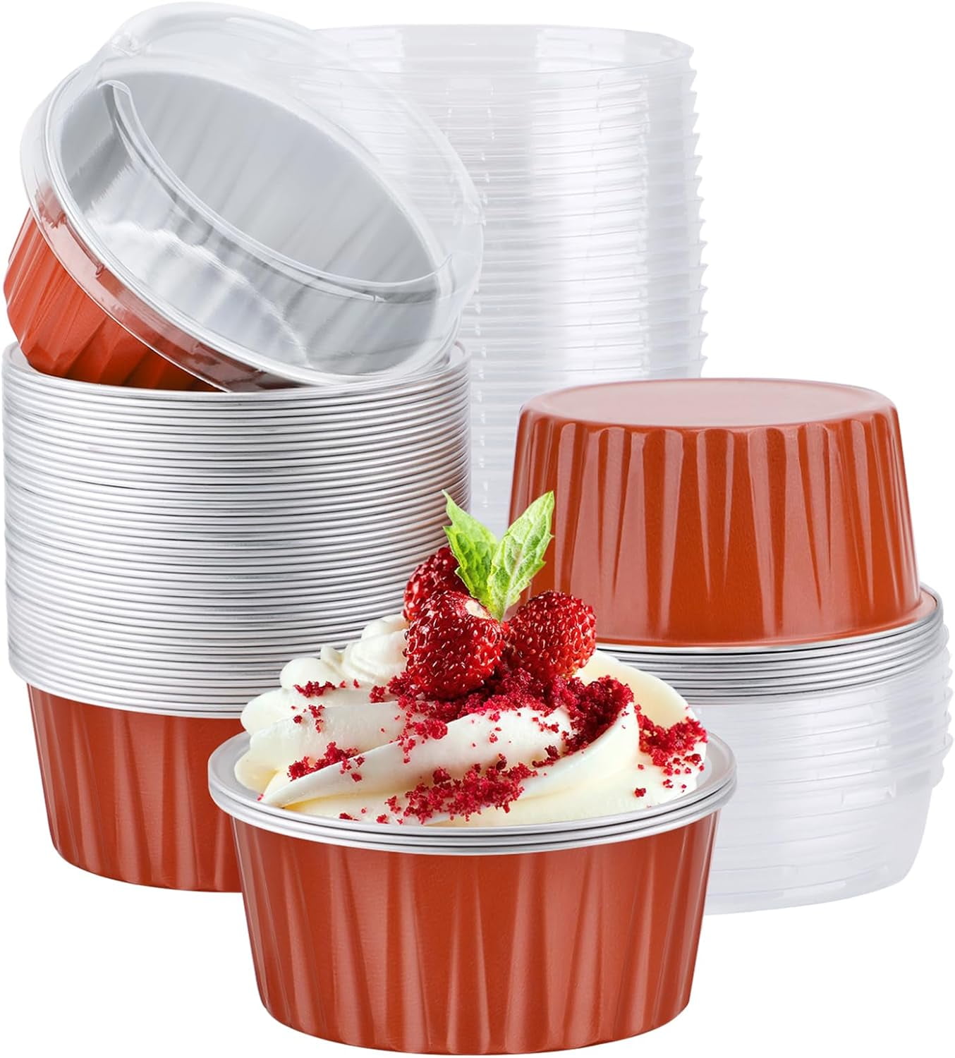 Disposable Ramekins with Lids, 50pcs 5oz Aluminum Foil Baking Cups with ...