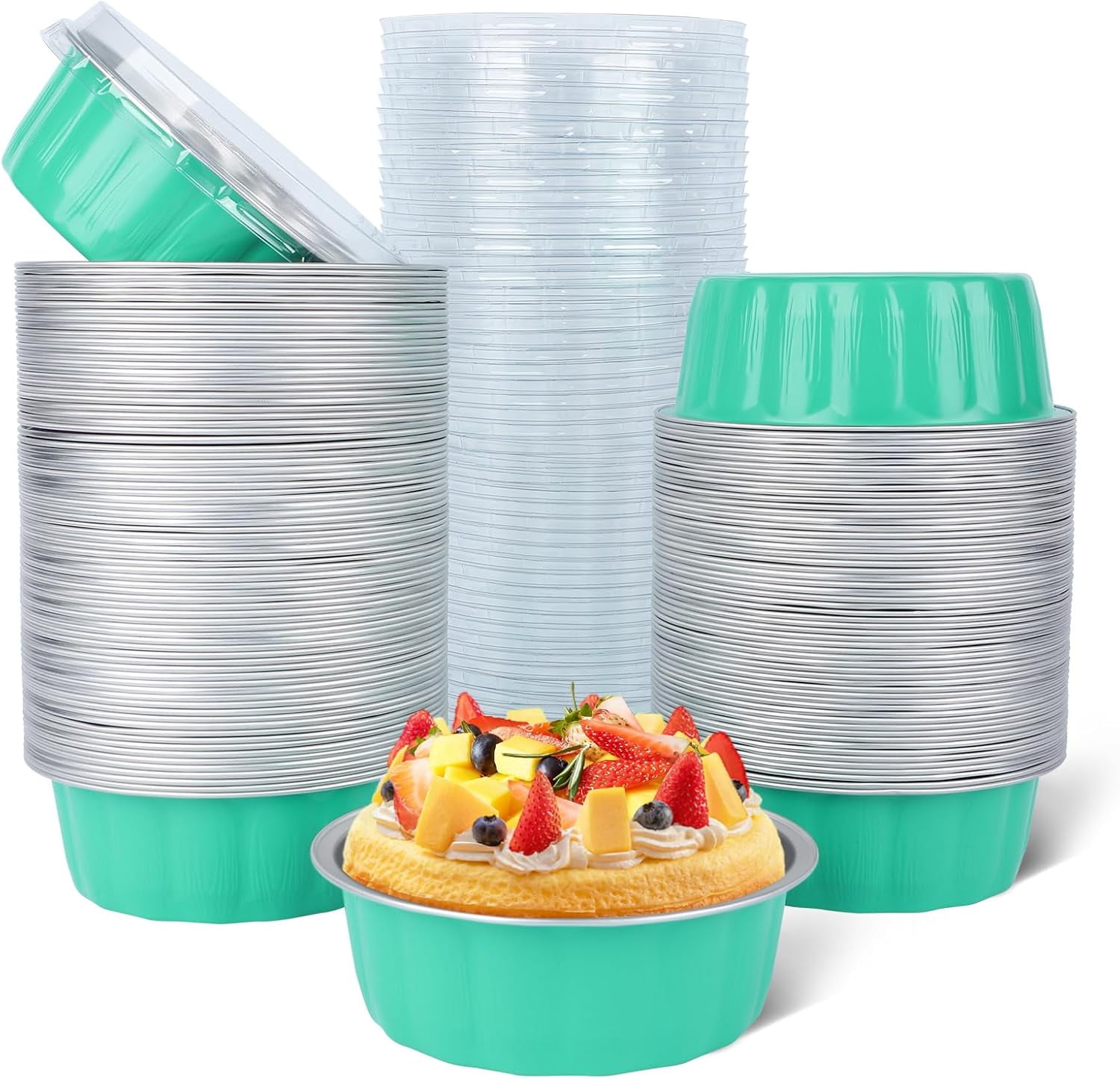 Disposable Ramekins with Lids, 8oz 100 Pack Black Dot in White Aluminum ...