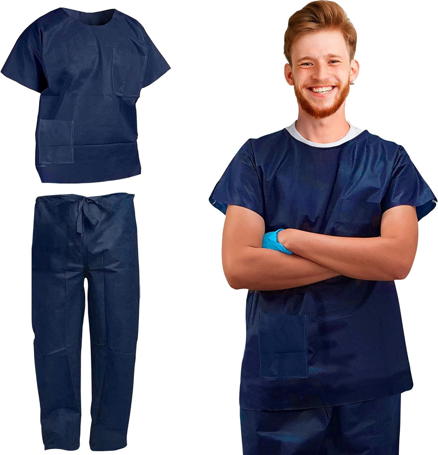 Disposable Scrubs Top/Bottom Medium, Dark Blue PP Shirts and Pants. 5 ...