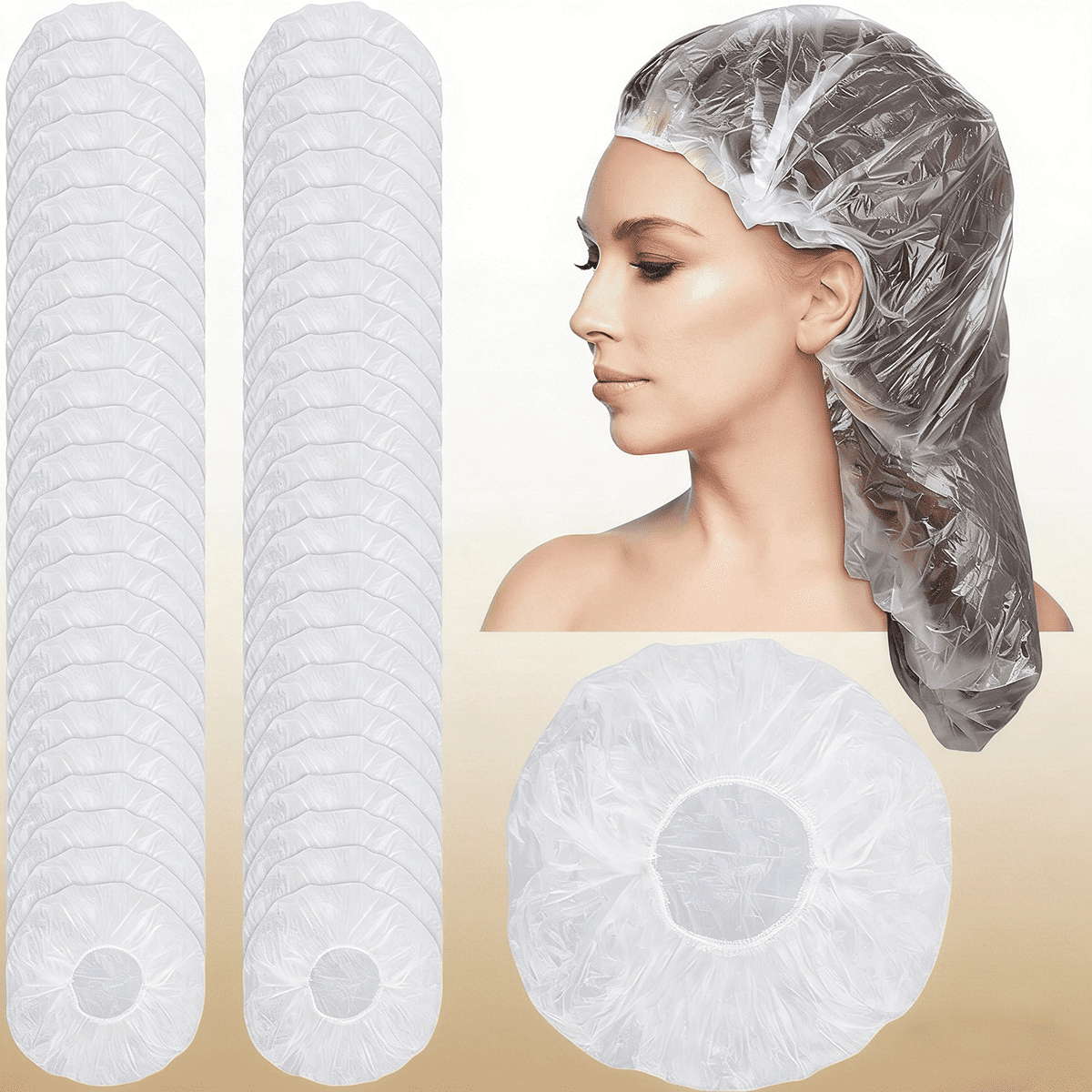 Disposable Shower Caps Plastic Clear Large Lengthen Elastic Waterproof ...