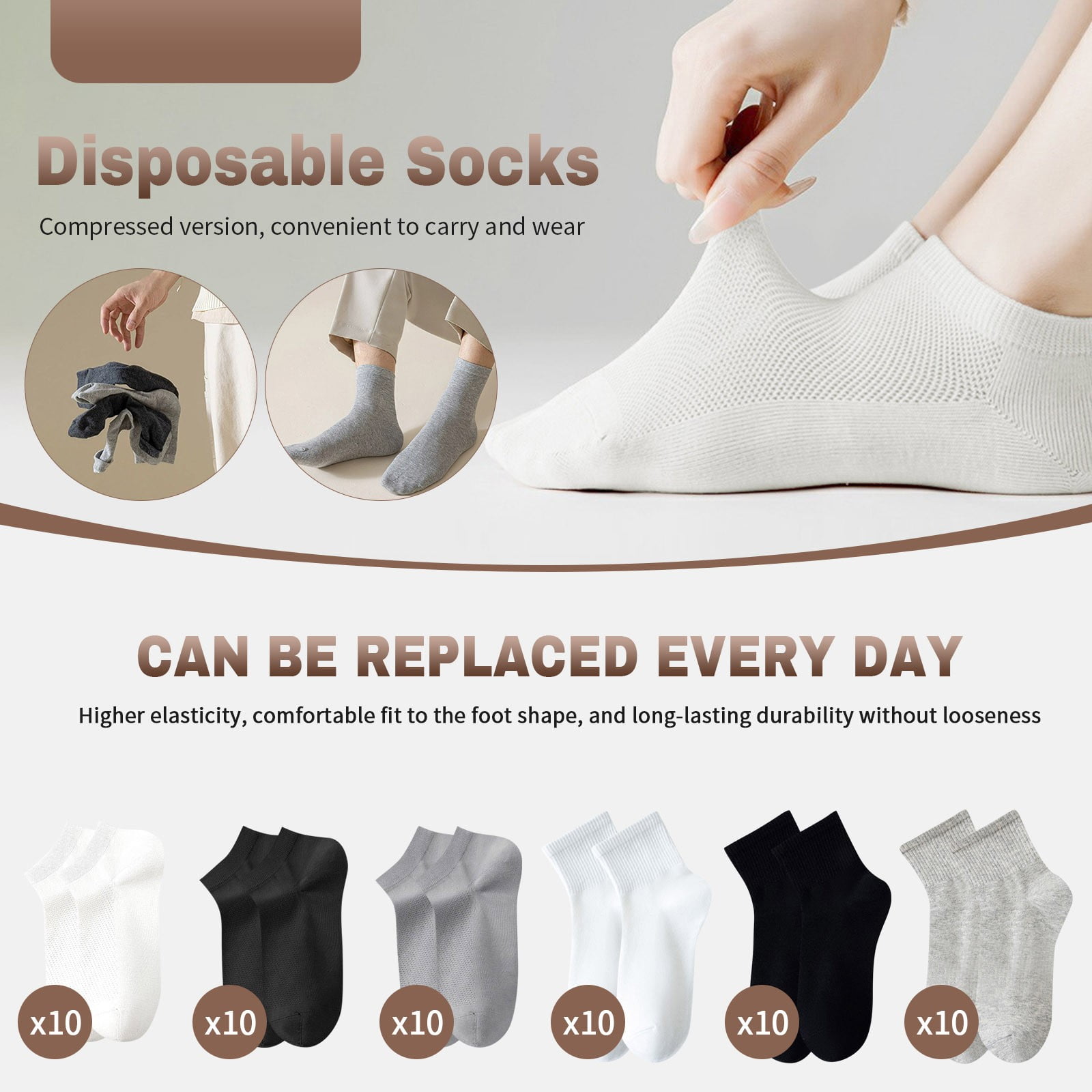 Disposable Socks, Convenient Solid Color Cotton Socks, Mid Tube Socks ...