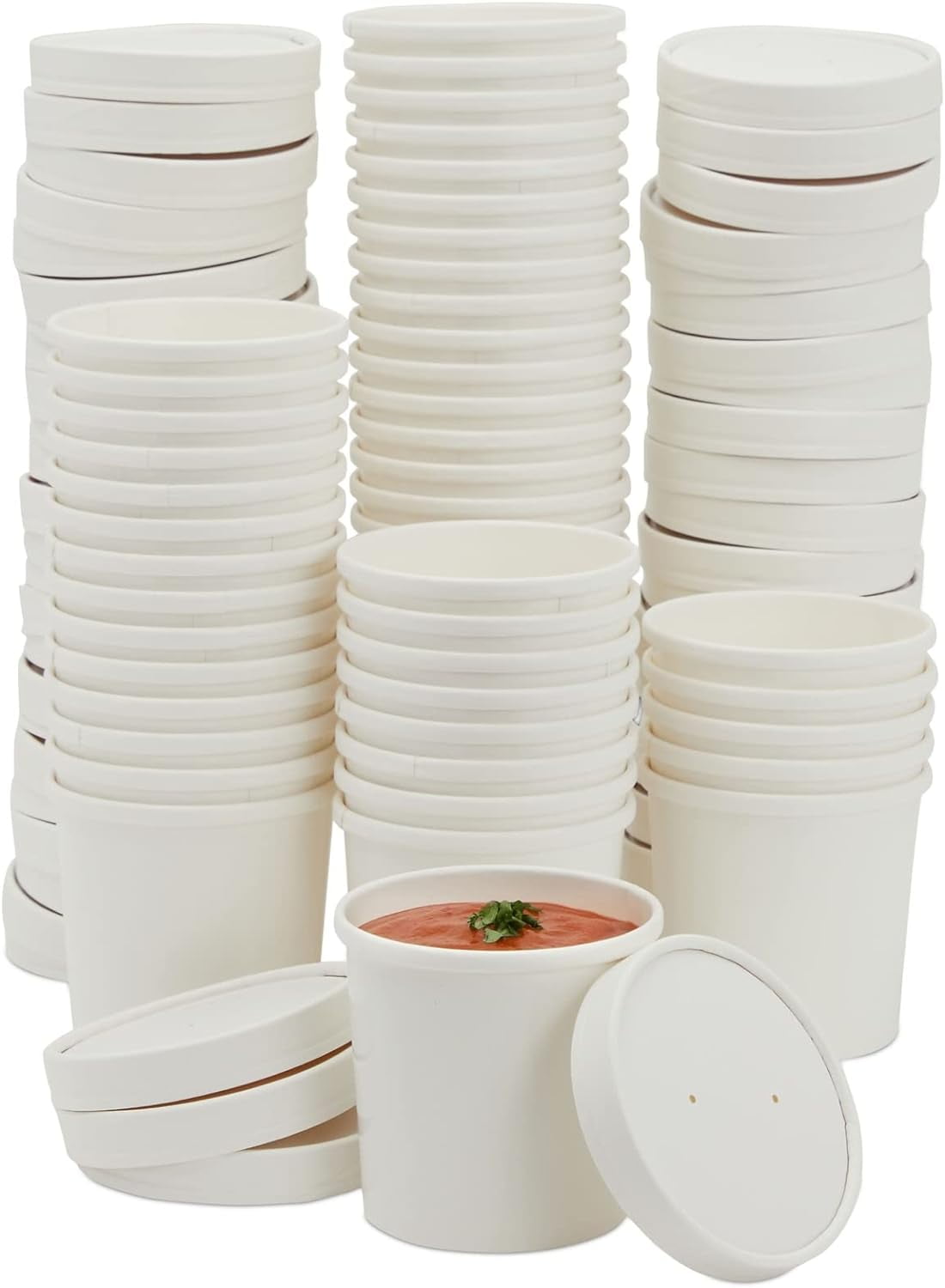 Disposable Soup & Ice Cream Containers with Lids - 12 oz White Paper ...