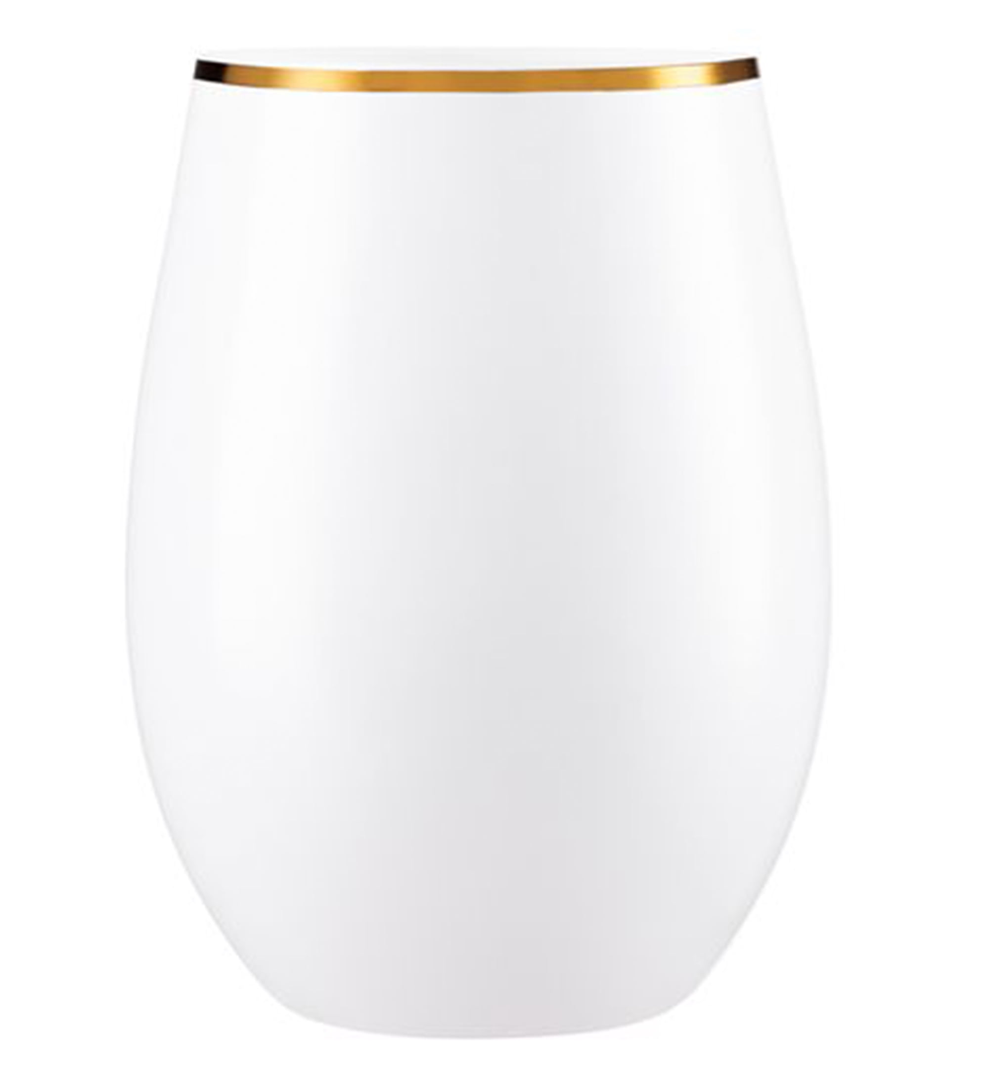 Disposable Stemless Plastic Wine Goblet 16oz White / Gold Rim 6pc ...