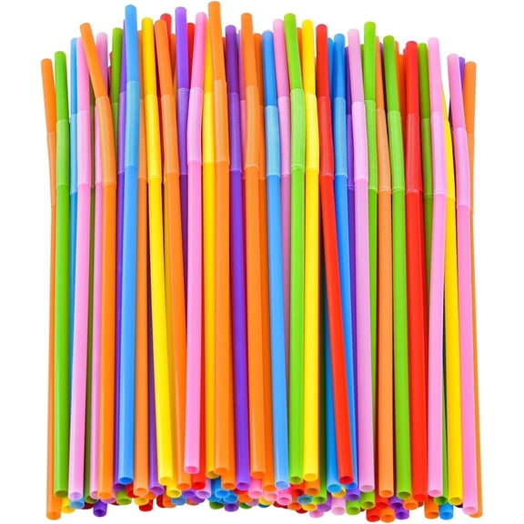 100 Plastic Drinking Straws 12.5 Inch Long, Multi-Color Striped ...