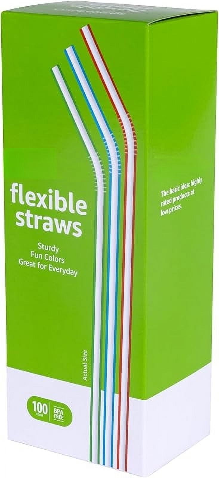 Disposable Striped Plastic Flex Straws, 7.5" Long, Assorted Colors, 100 ...