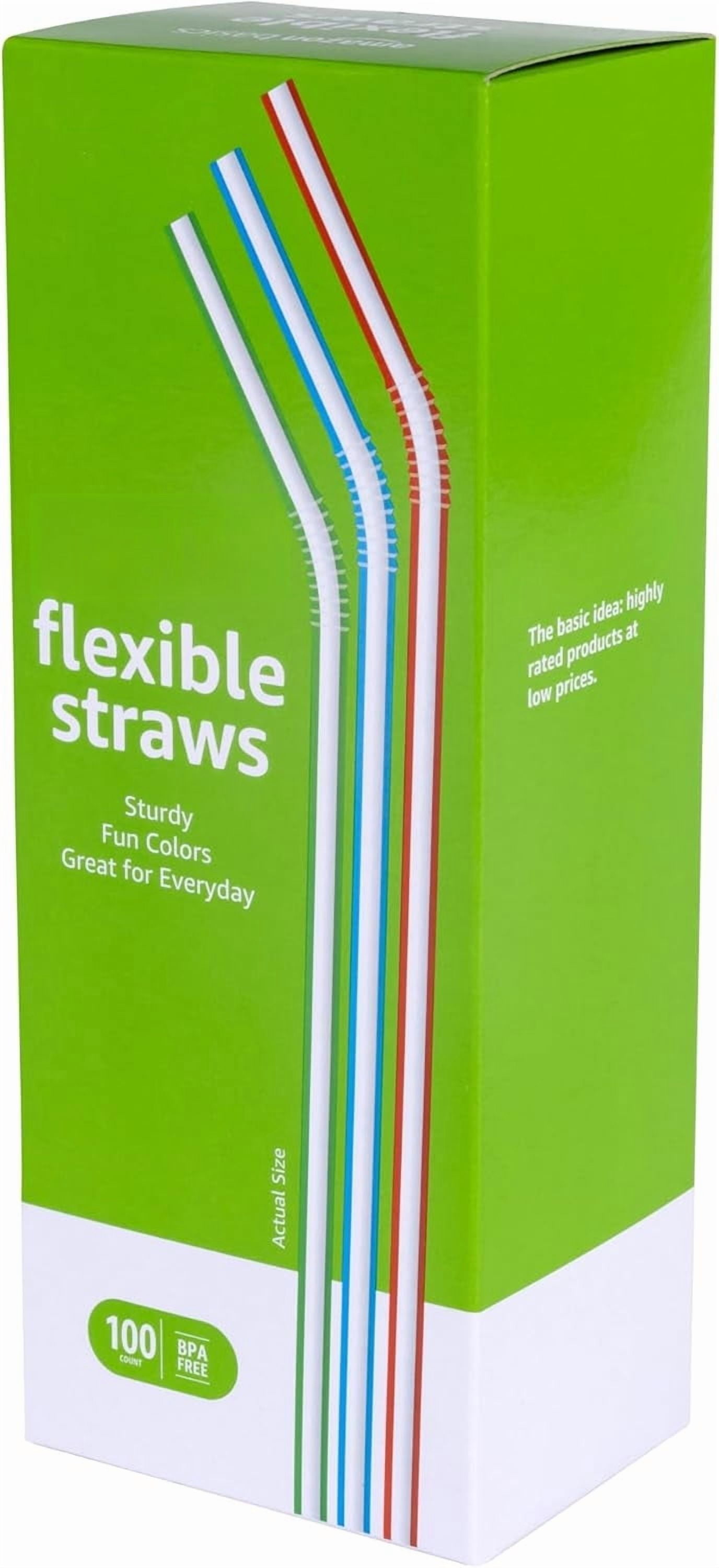 Disposable Striped Plastic Flex Straws, 7.5" Long, Assorted Colors, 100 ...