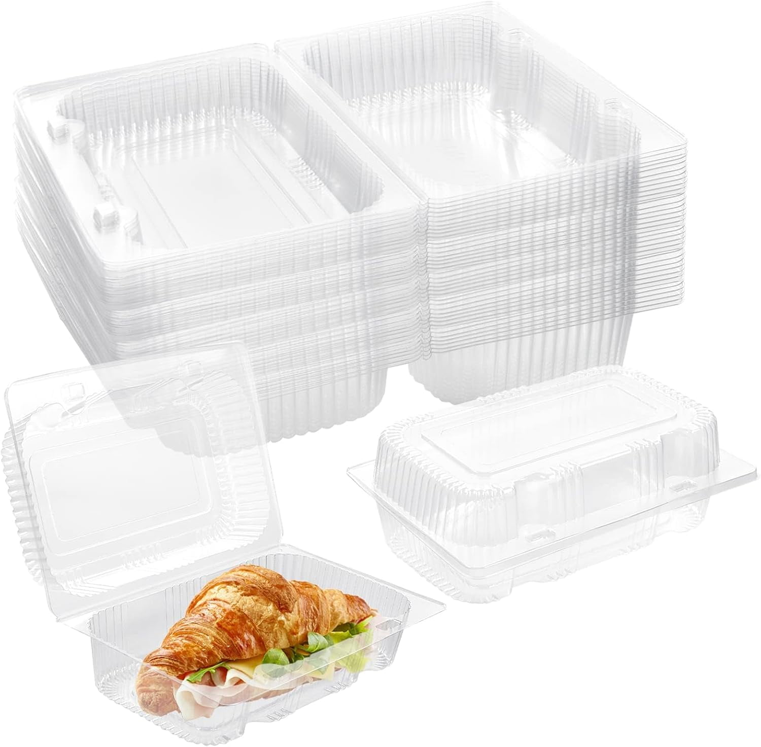 Disposable Sturdy Plastic Hinged Food Containers with Clear Lids (40 ...