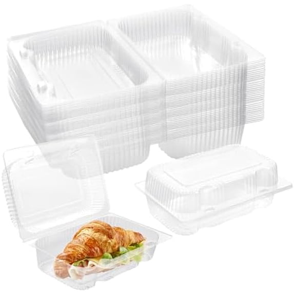 Disposable Sturdy Plastic Hinged Food Containers with Clear Lids (40 ...
