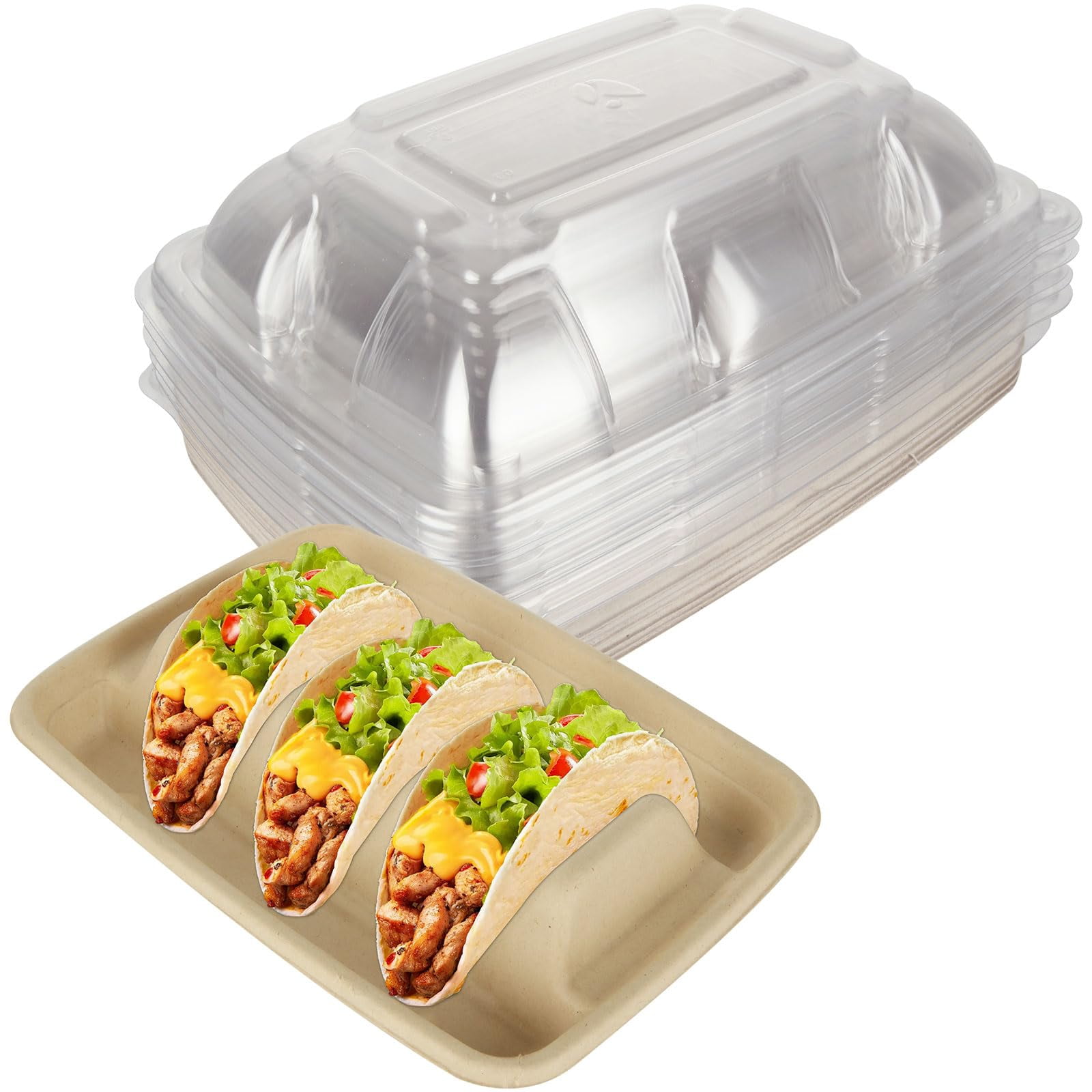 Disposable Taco Holders 50 Count With Lids, 3 Taco Capacity Serving ...