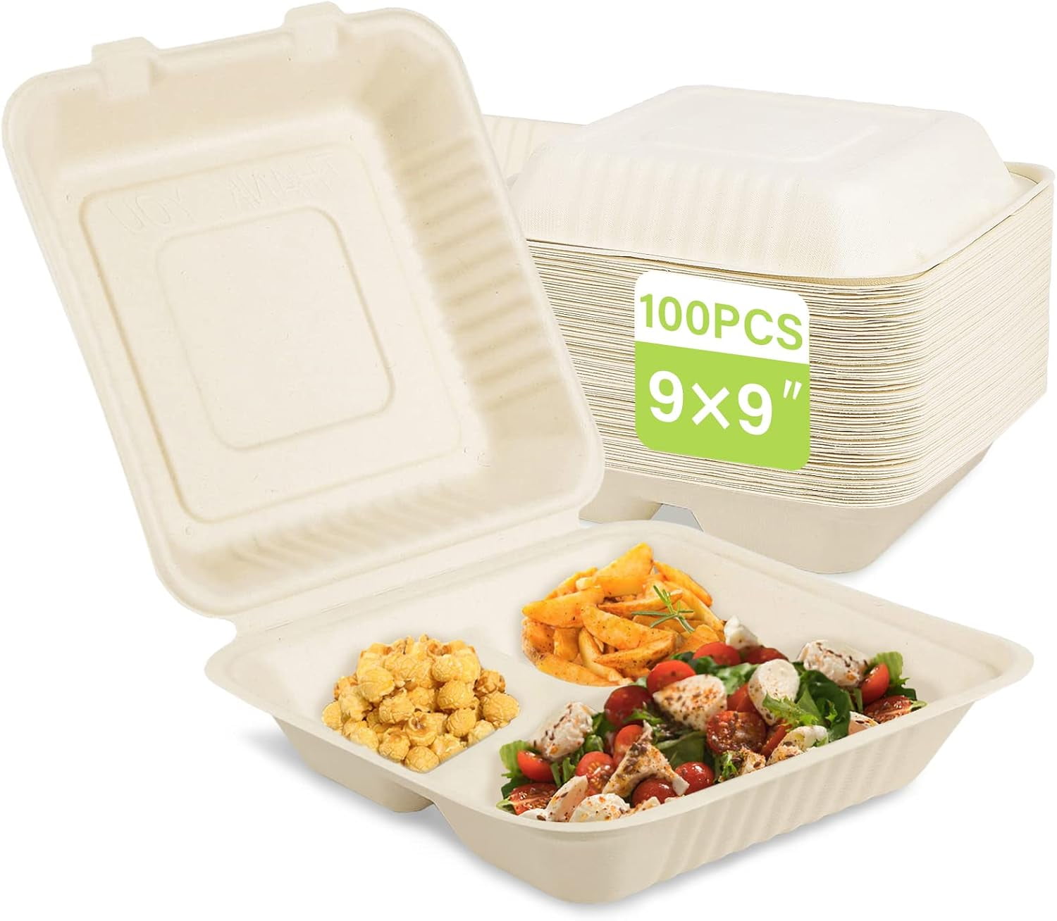 Disposable Take Out Food Container 100 Pack, 9X9 Clamshell Food ...