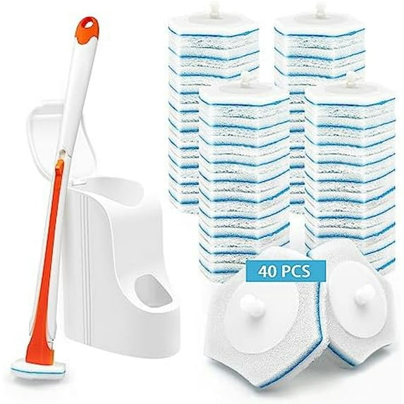 Disposable Toilet Bowl Cleaner Wand with 40 Cleaner Refills, Wall ...