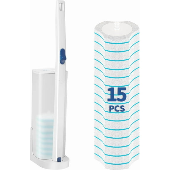Disposable Toilet Brush Set with 15 Wand Refills, Toilet Bowl Cleaner ...