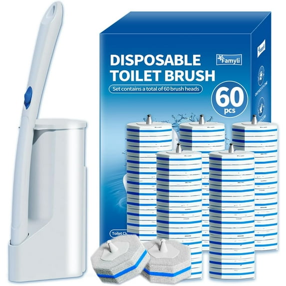 Disposable Toilet Brush Set with 60 Replacement Heads, Toilet Cleaning ...
