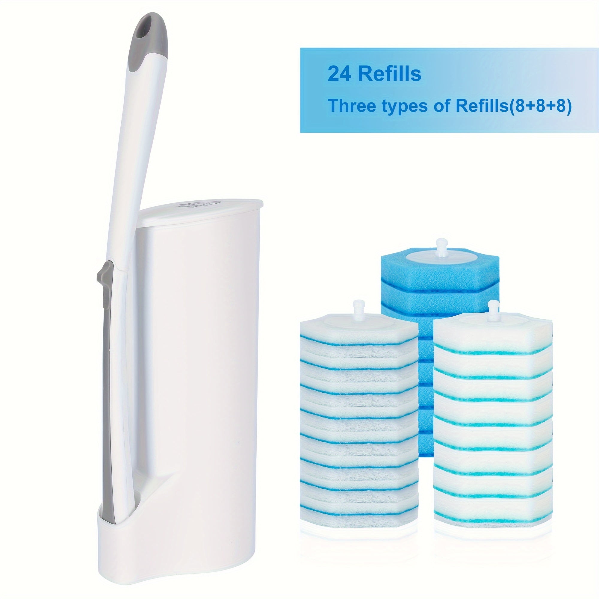 Disposable Toilet Brush Set with 24/22 Replacement Heads & Base, Wall ...