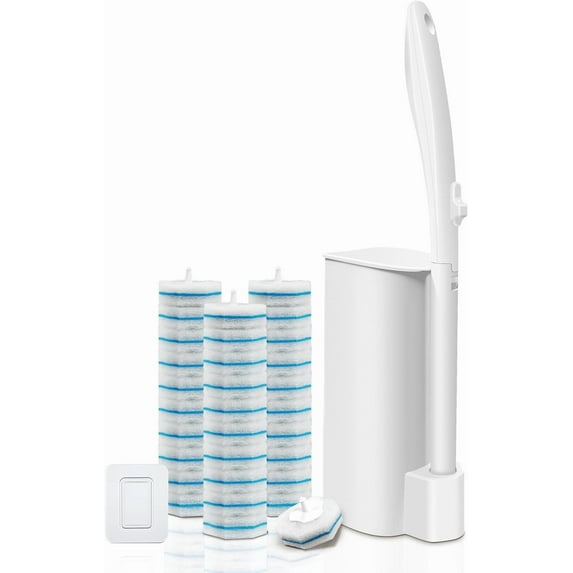 Disposable Toilet Brush Starter Kit with 30 Refills, Wall-Mounted ...