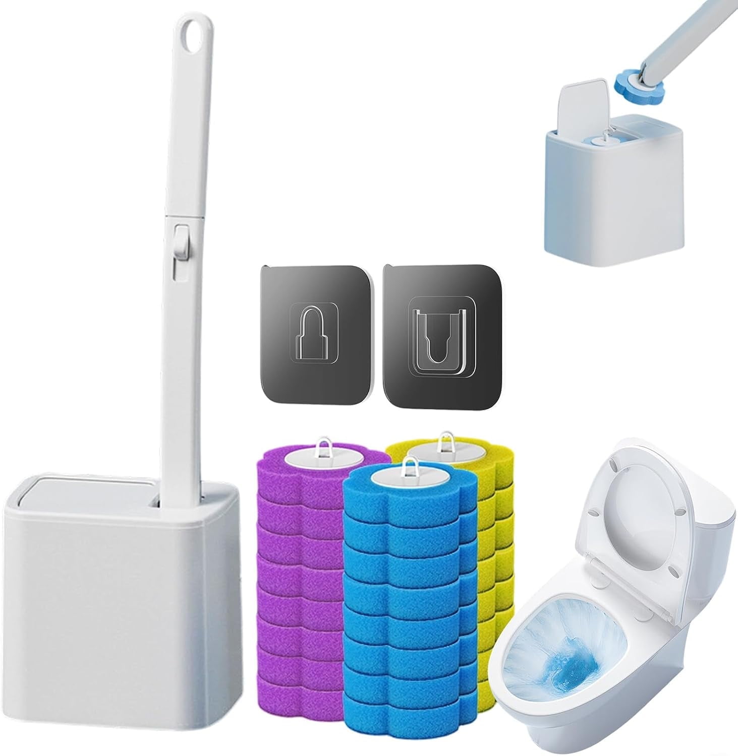 Disposable Toilet Brush with Holder, Toilet Bowl Cleaner Kit with Wand ...