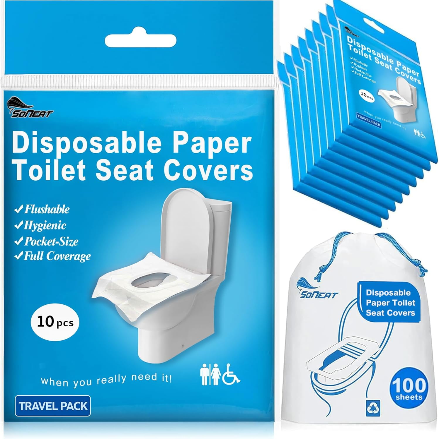 Disposable Toilet Seat Cover - 100 Count Large Flushable Paper Toilet ...