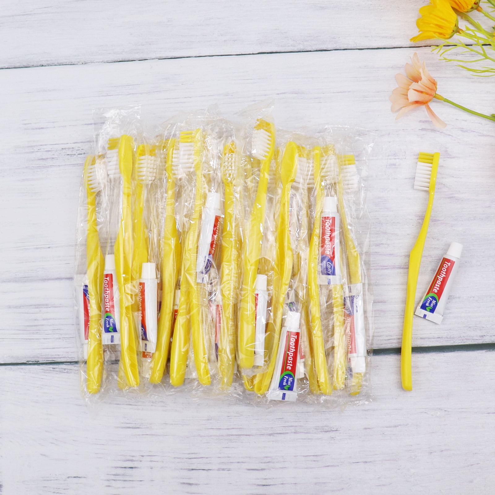 Tuciyke Disposable Toothbrush with Toothpaste Set Pack of 130 Yellow ...