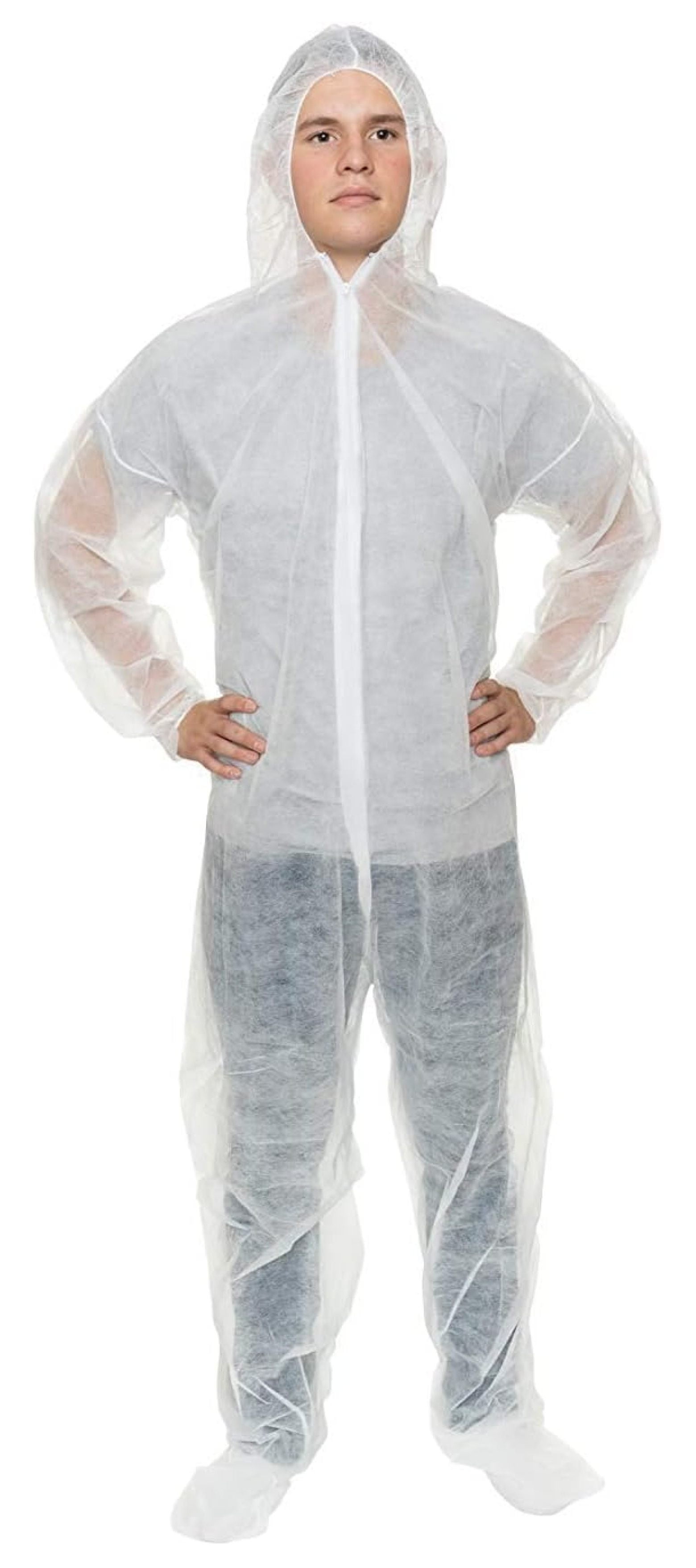 Disposable Ultra Lightweight Polypropylene Coveralls, (Clear/White ...
