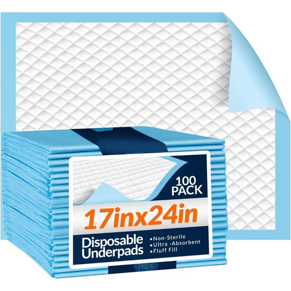 Disposable Underpads 17'' x 24'' (100-Count) Incontinence Pads, Bed ...