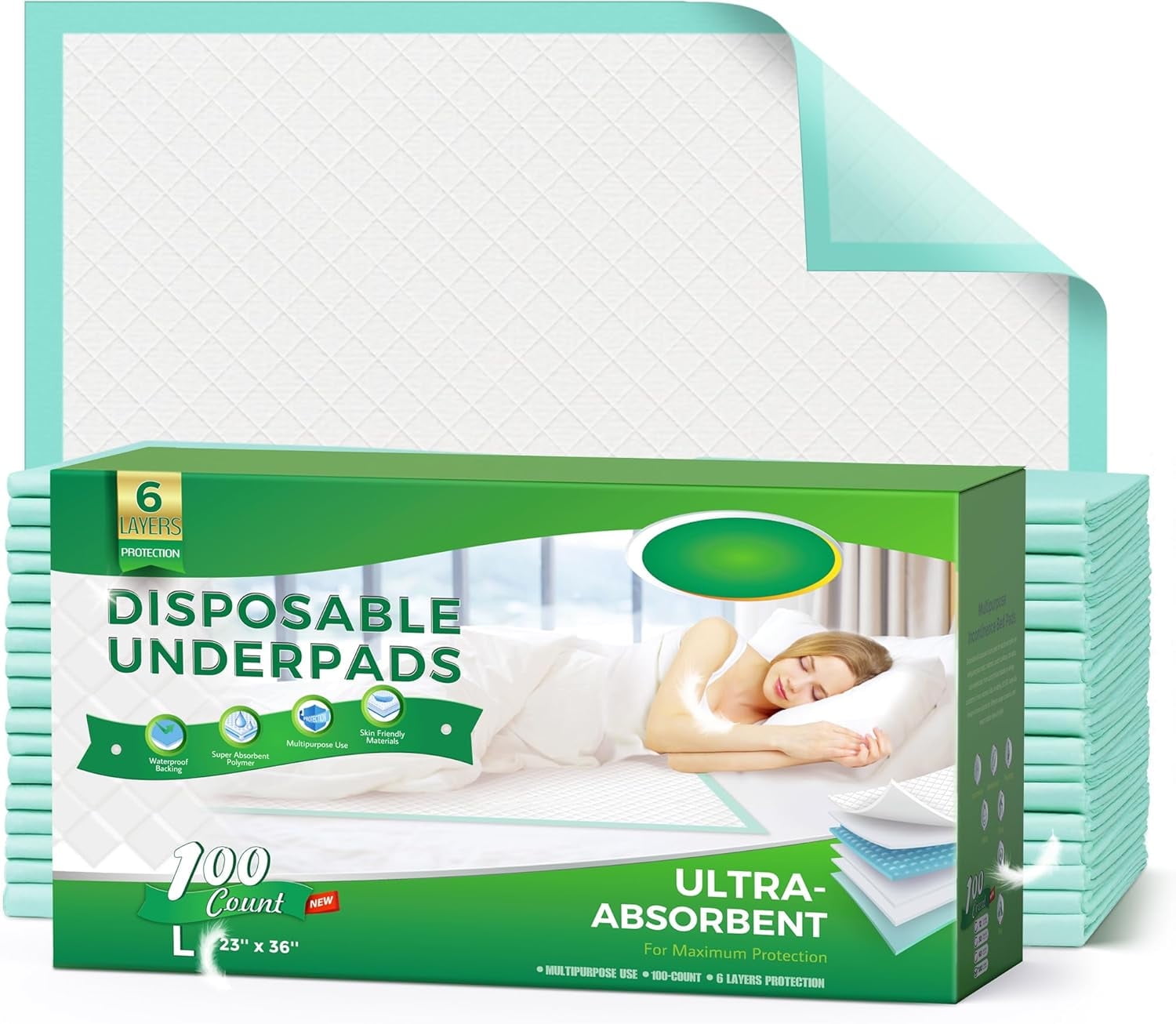 Disposable Underpads 23 x 36, 100 Count Bed Pads for Incontinence ...