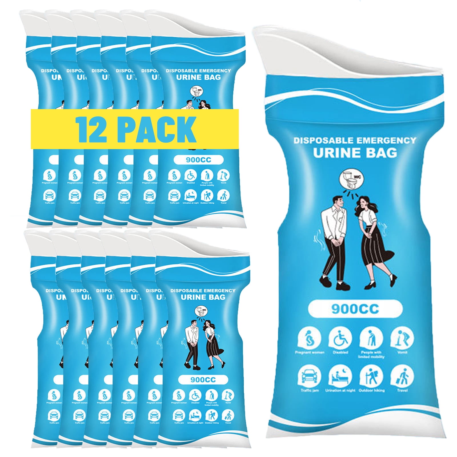 Disposable Urine Bags, 900ML Pee Bags for Women Men Emergency Use, 12 ...