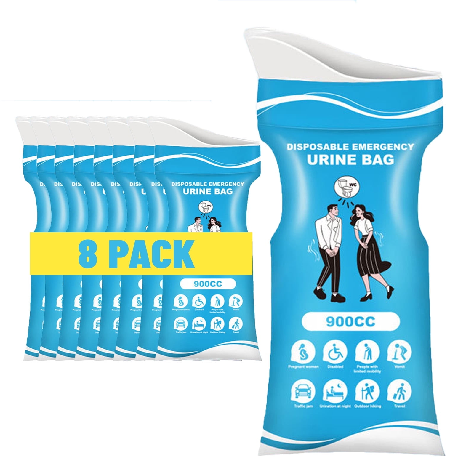Disposable Urine Bags, 900ML Pee Bags for Women Men Emergency Use, 8/12 ...