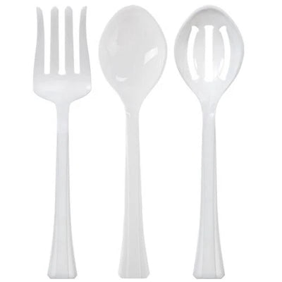 Disposable Utensils Serving Set 3 in 1 - Pearl White Plastic Fork ...