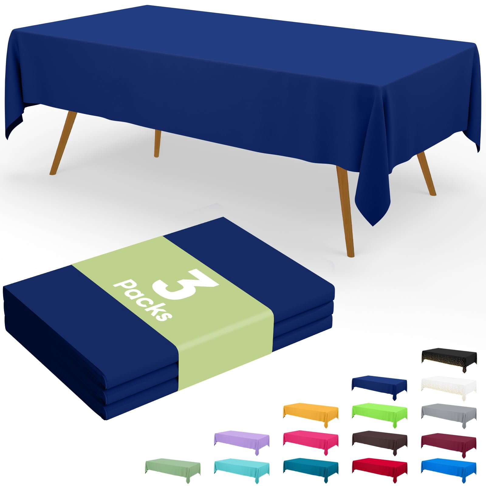 Disposable Waterproof Plastic Tablecloth 3 Pack, 54x108 Inch Rectangle ...