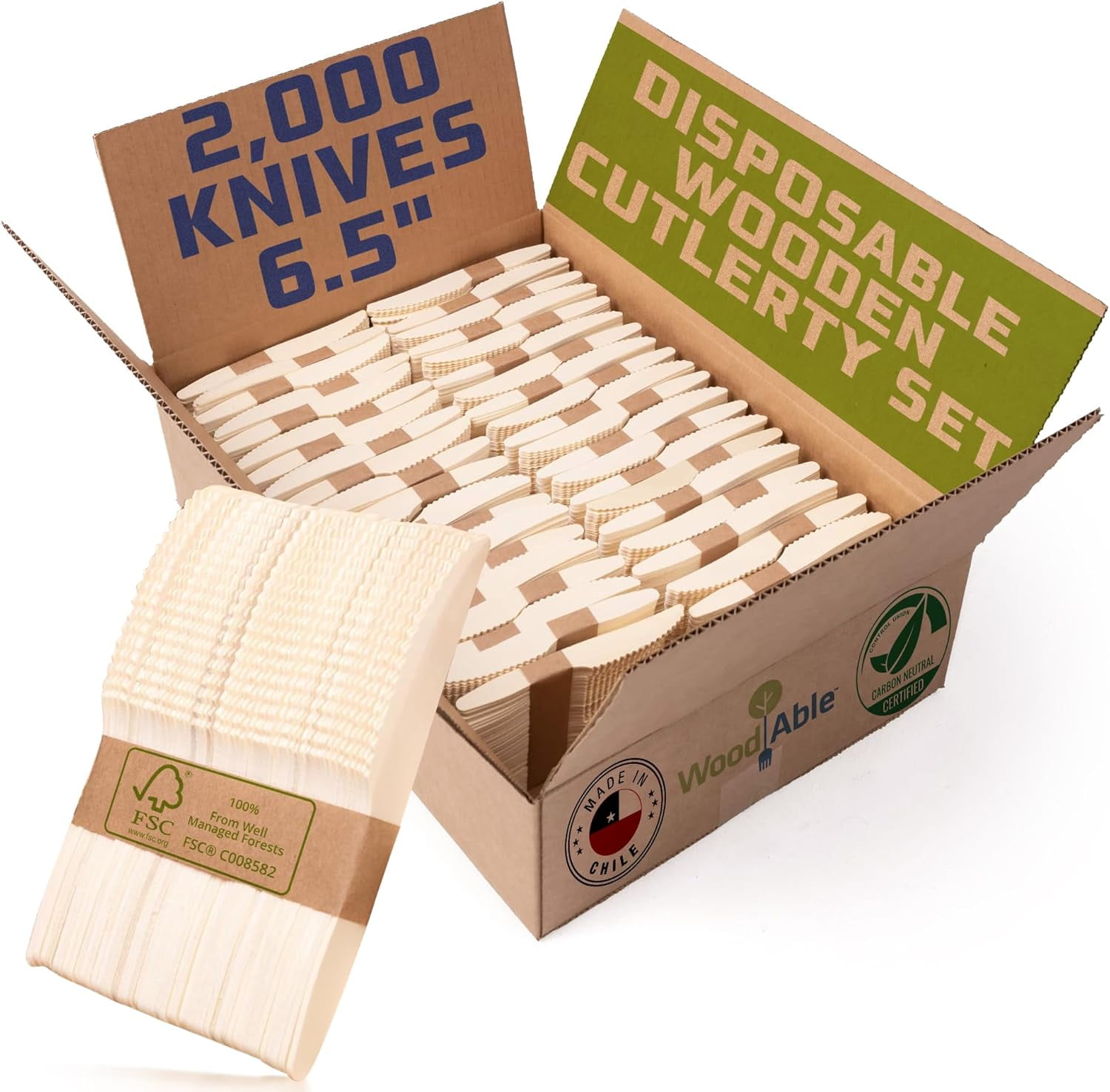 Disposable Wooden Cutlery Set - 100% Home Compostable - 2000 Knives, 6. ...
