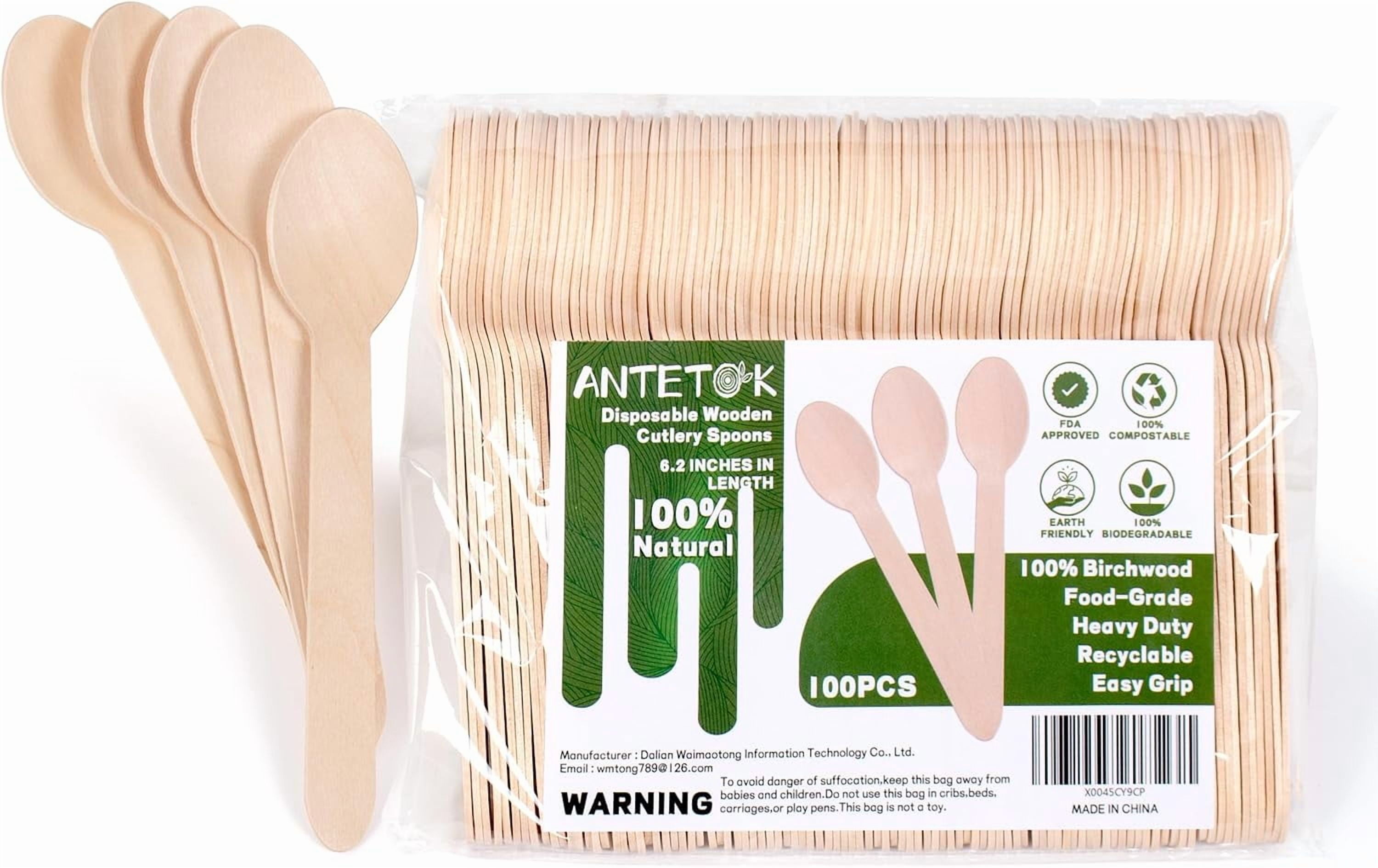 Disposable Wooden Cutlery Spoons - 100 Pack Wooden Spoons Disposable ...