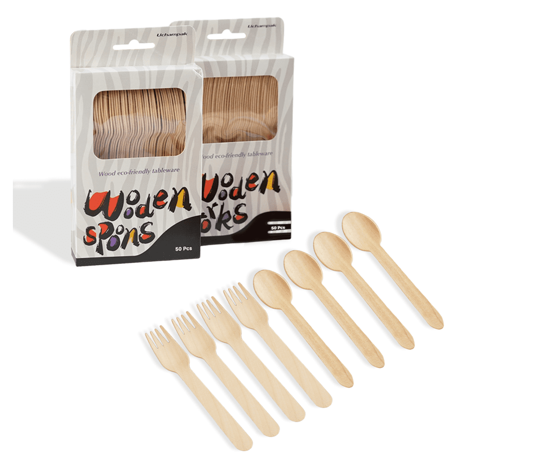Disposable Wooden Spoons and Forks, Compostable Ecosave Utensils Set 2 ...