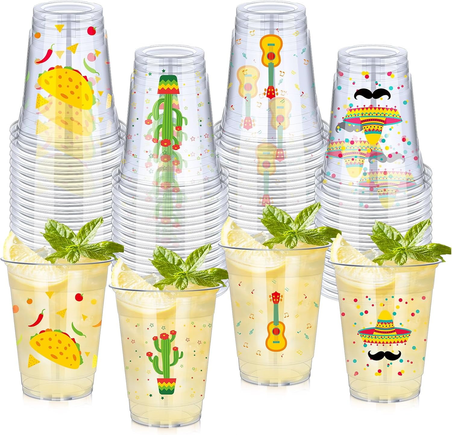 Disposable plastic cup set with Mexican style pattern, including corn ...