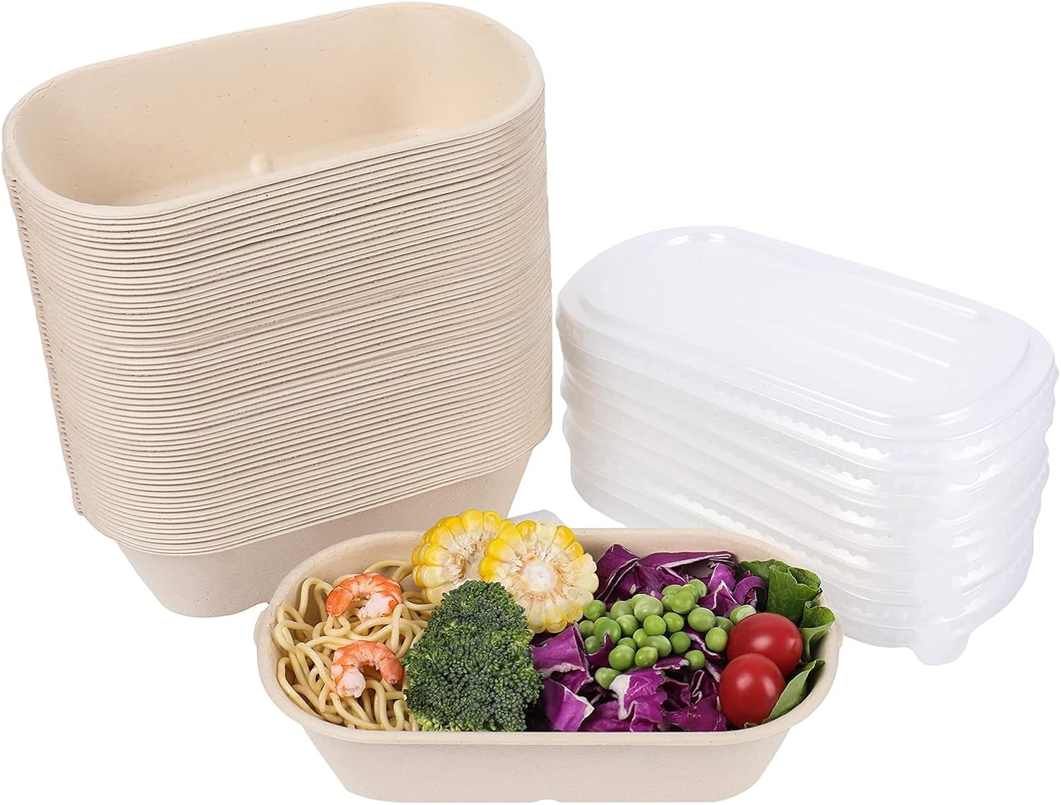 Disposable salad bowls with lids, Sugarcane Fiber Paper Bowls take away ...