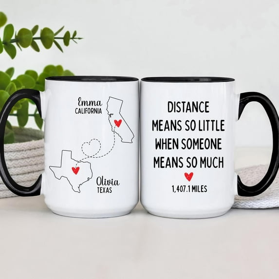 Distance Means So Little Coffee Mug | Custom Long-Distance Friendship ...